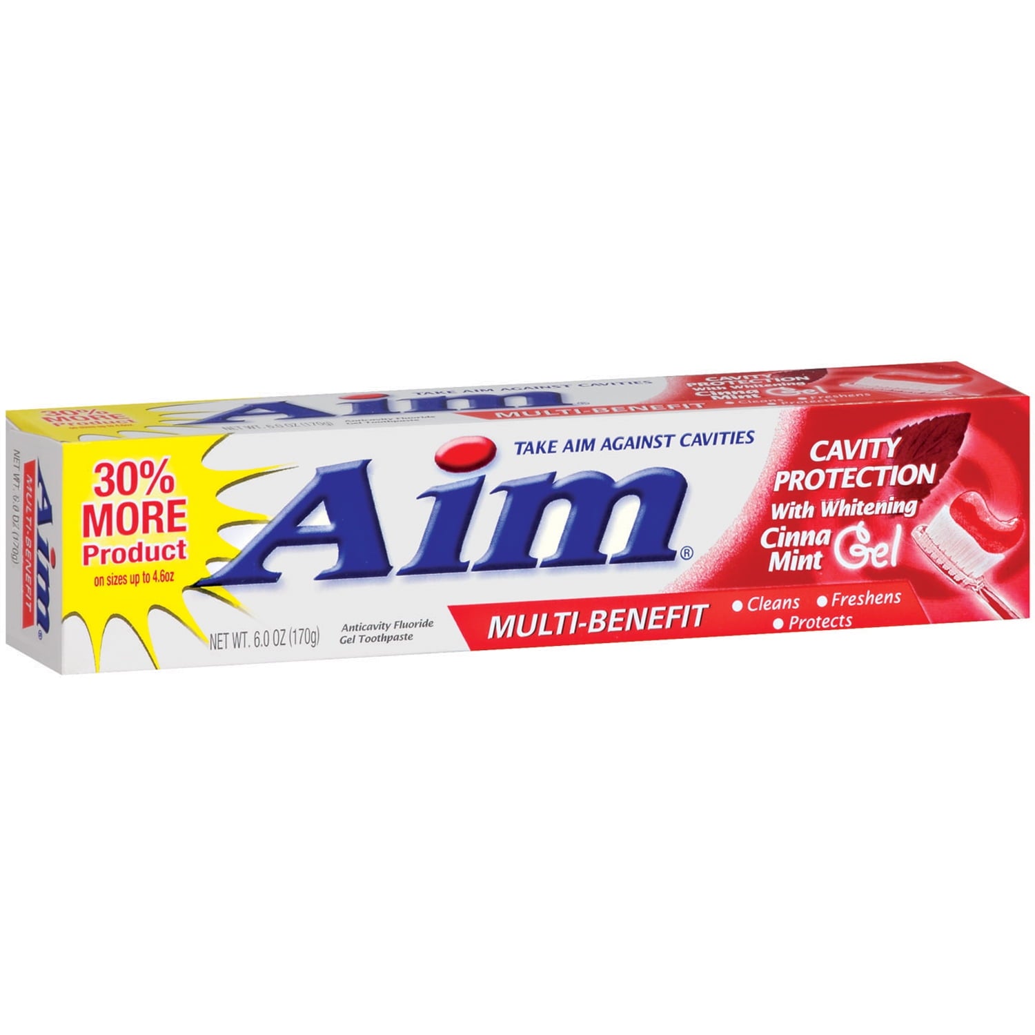 Aim Cavity Protection w/ Whitening Cinna Mint Gel Toothpaste, 5.5oz ...
