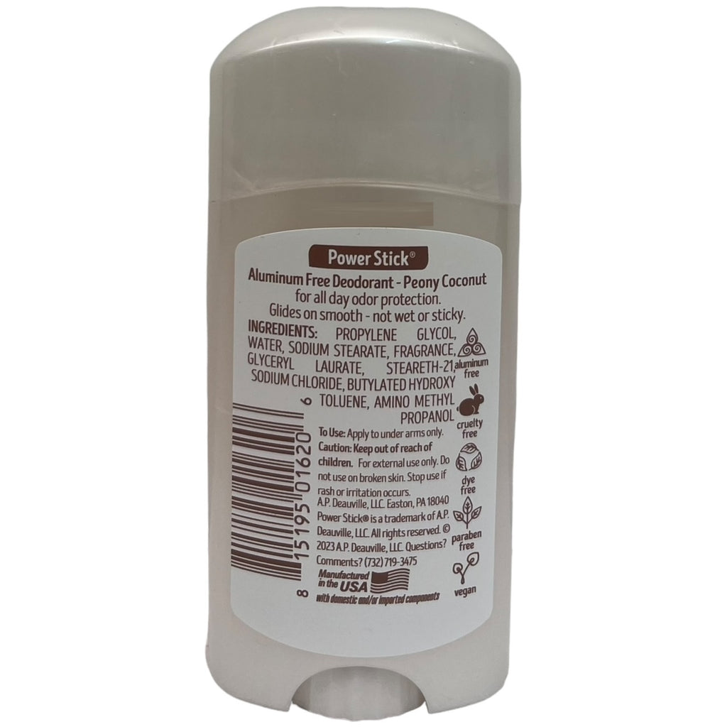 Power Stick For Her Peony Coconut Aluminum-Free Deodorant, 2.5oz. (Pac ...