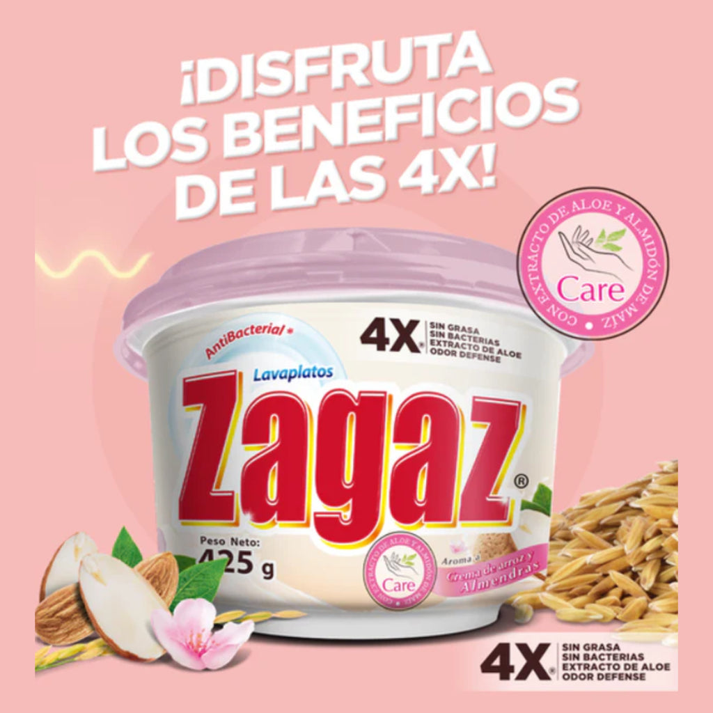 Zagaz Antibacterial Dishwasher Crema de Arroz Y Almendras, 425g (Pack ...