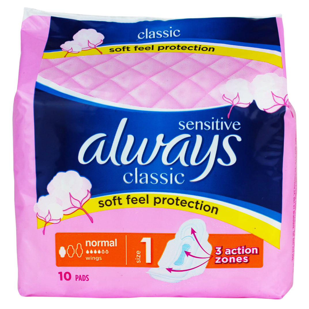 Always Classic Sensitive Normal Size 1 Sanitary Pads, 10 ct. – MarketCOL